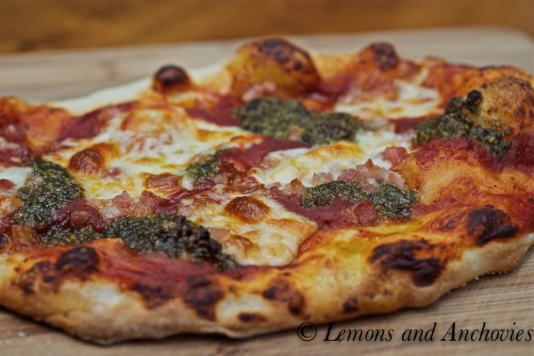 Rustic Pizza with Pesto and Pancetta - Lemons + Anchovies