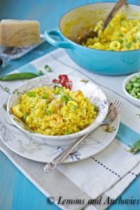 Risotto with Saffron, Seafood and Peas Recipe | Lemons + Anchovies